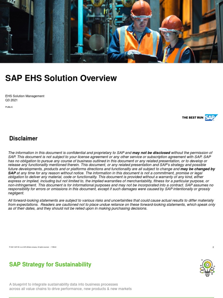 Sap Ehs Solution Overview L0 S4 Pdf Occupational Safety And
