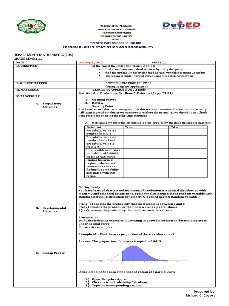 Department: Mathematics (SHS) Grade Level: 11: Lesson Plan in ...