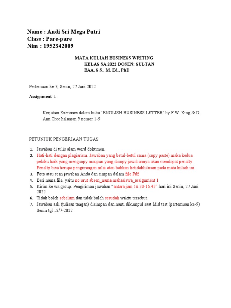 01-Andi Sri Mega Putri-Assignment 1 | PDF