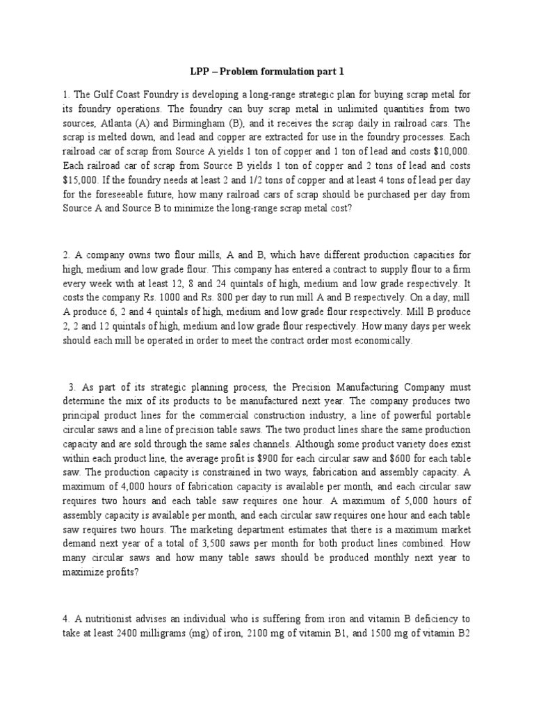 LPP - Problem Formulation Part 1 | PDF | Foundry | Scrap