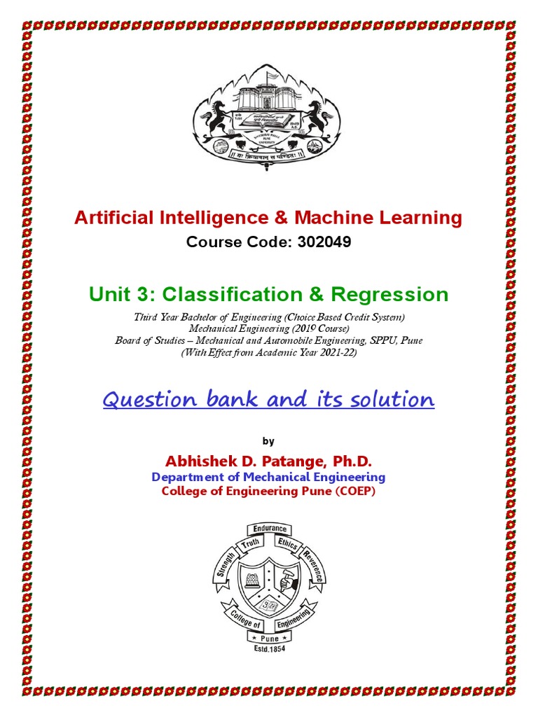 Unit 3: Classification & Regression: Question Bank and Its Solution | Download Free PDF ...