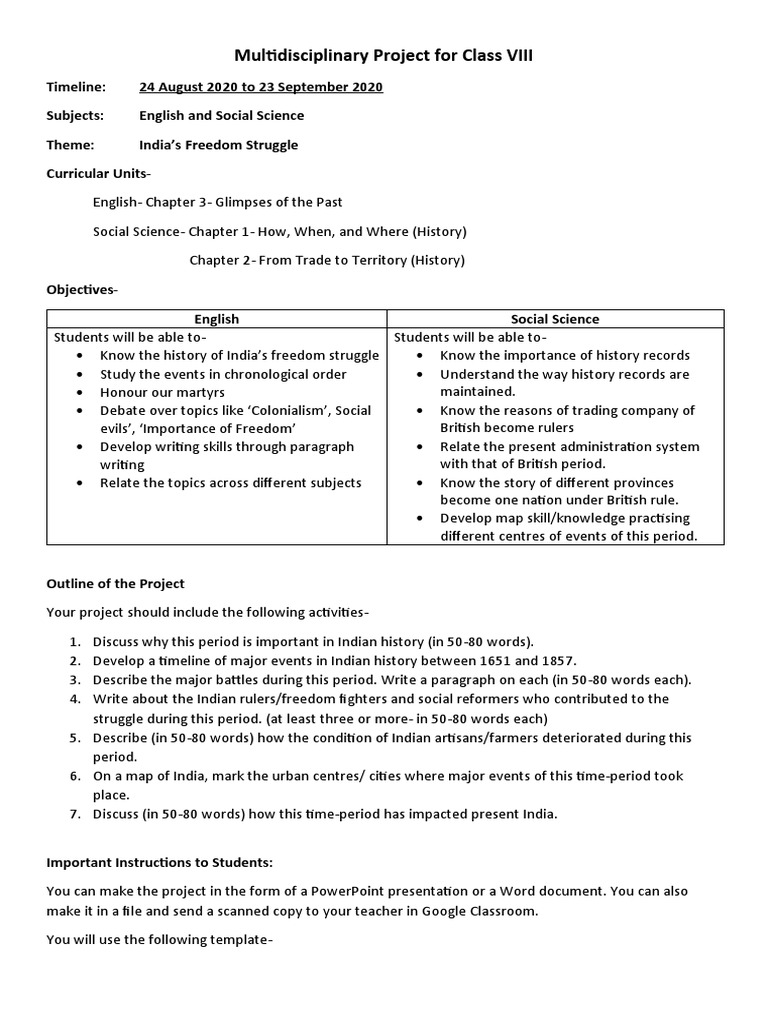 Multidisciplinary Project For Class VIII | PDF | Teachers | Science