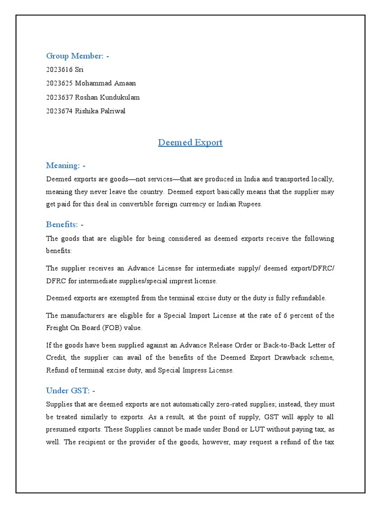 Deemed Export Under GST | PDF | Value Added Tax | Exports