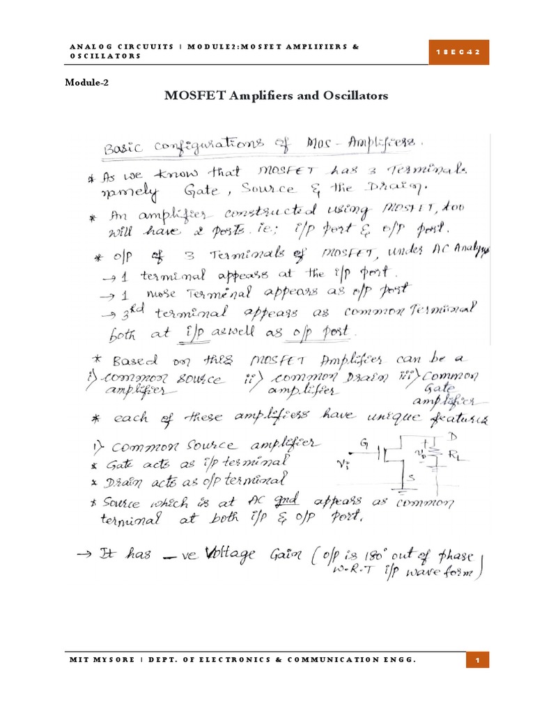 18EC42-Analog Circuits-Module 2-MOSFET Amplifiers and Oscillators. | PDF | Electronics | Computing