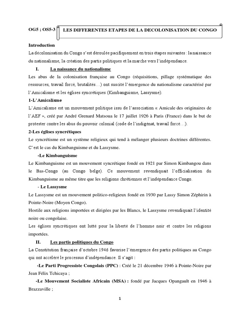 Les Differentes Etapes de La Decolonisation Du Congo | PDF | République ...