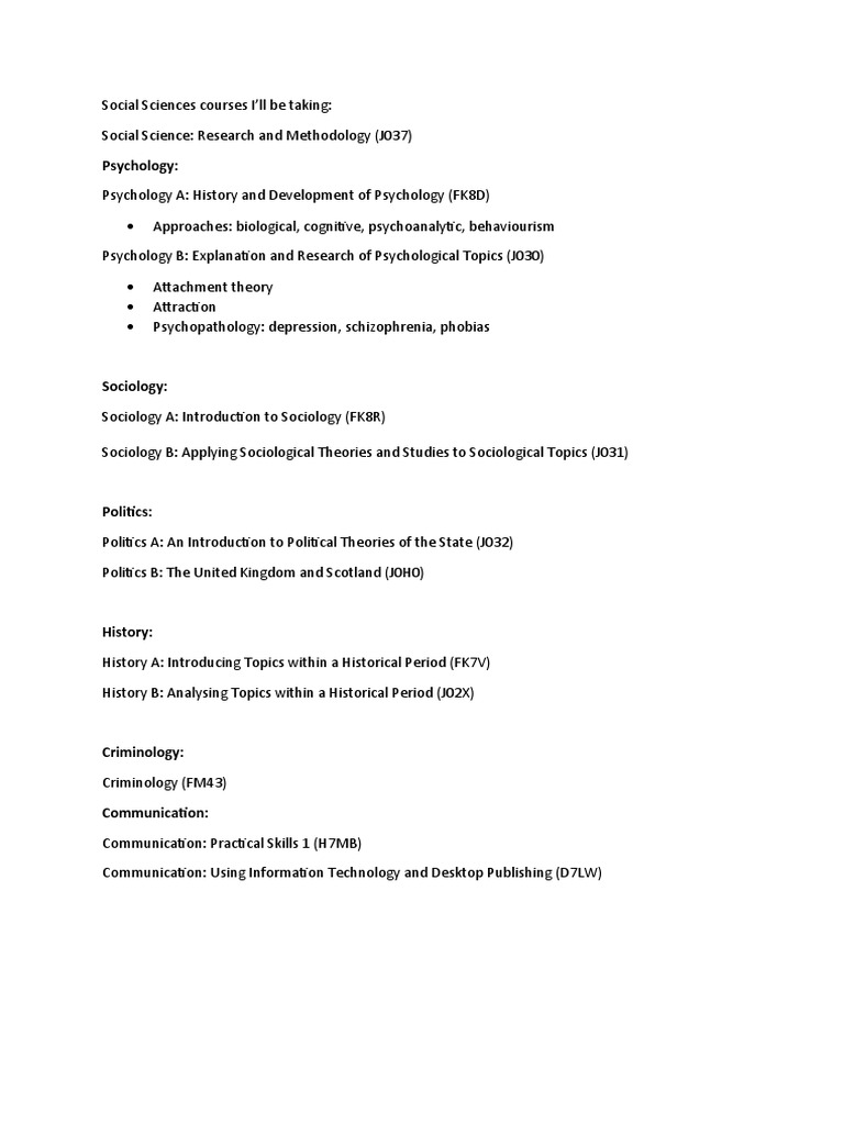 Social Sciences Courses I | PDF
