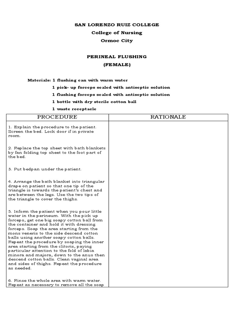 Perineal Care Procedures: Guidelines for Perineal Flushing and Perineal ...