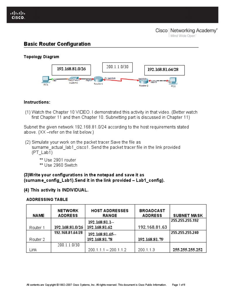 Actual Lab1 Cisco1 | PDF | Router (Computing) | Computer Network