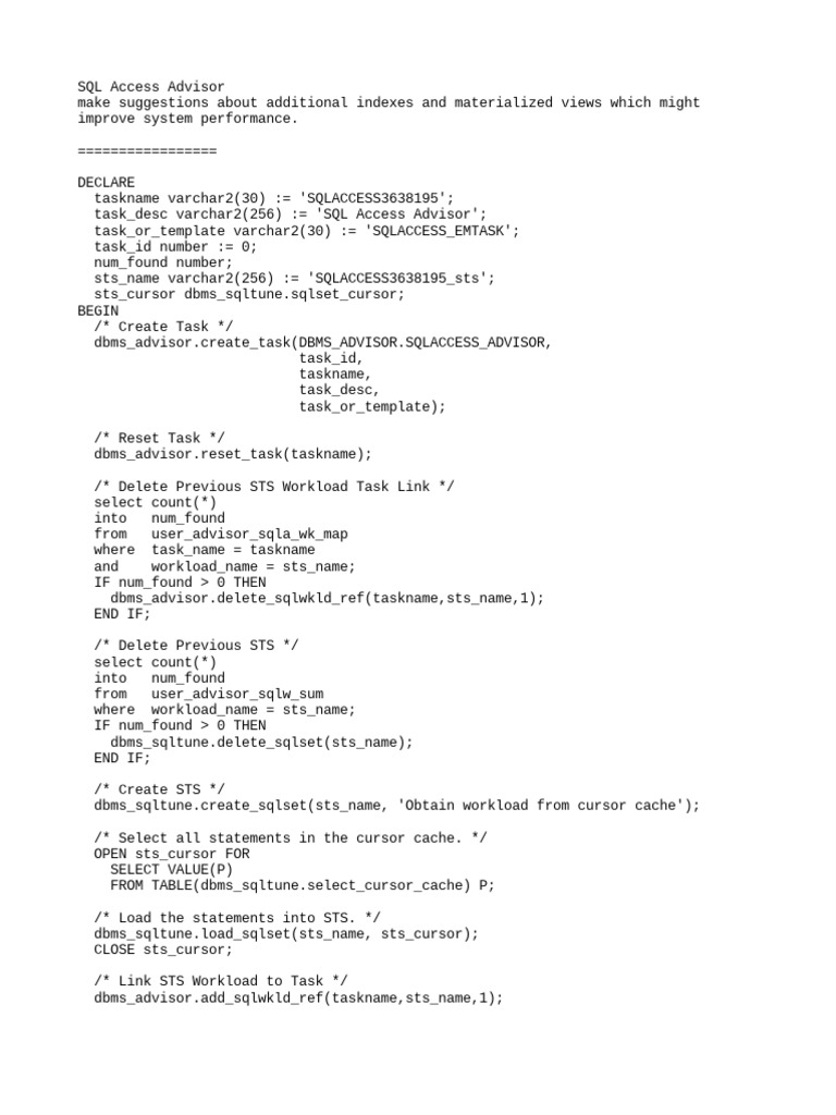15 Sql Access Advisor Pdf Computer Programming Software Development