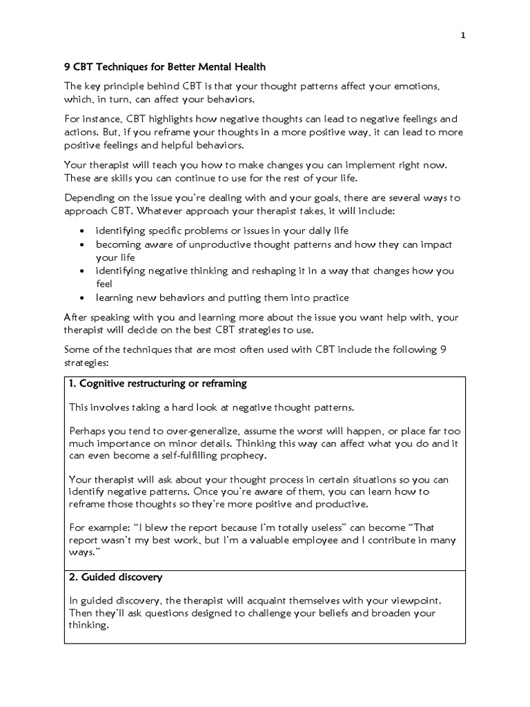 CBT - Techniques | PDF | Cognitive Behavioral Therapy | Thought