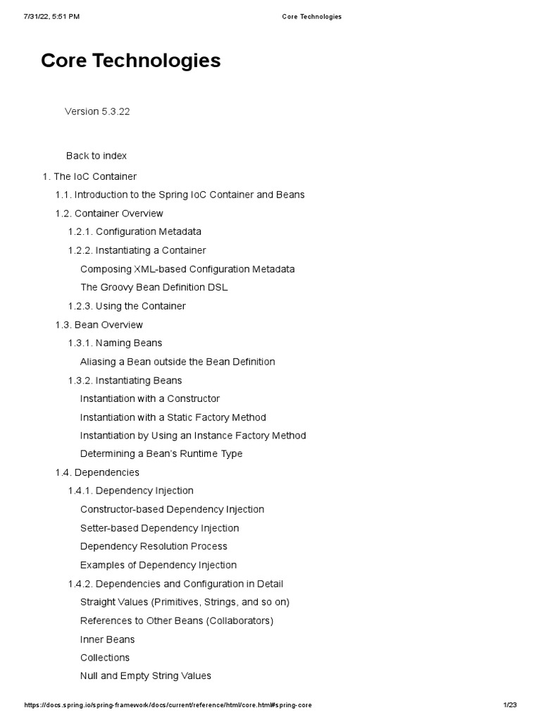 Core Technologies | PDF | Spring Framework | Xml