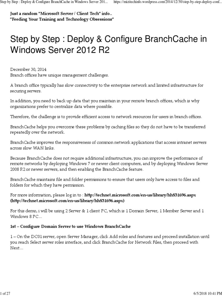 Step by Step - Deploy & Configure BranchCache in Windows Server 2012 R2 - Just A Random ...