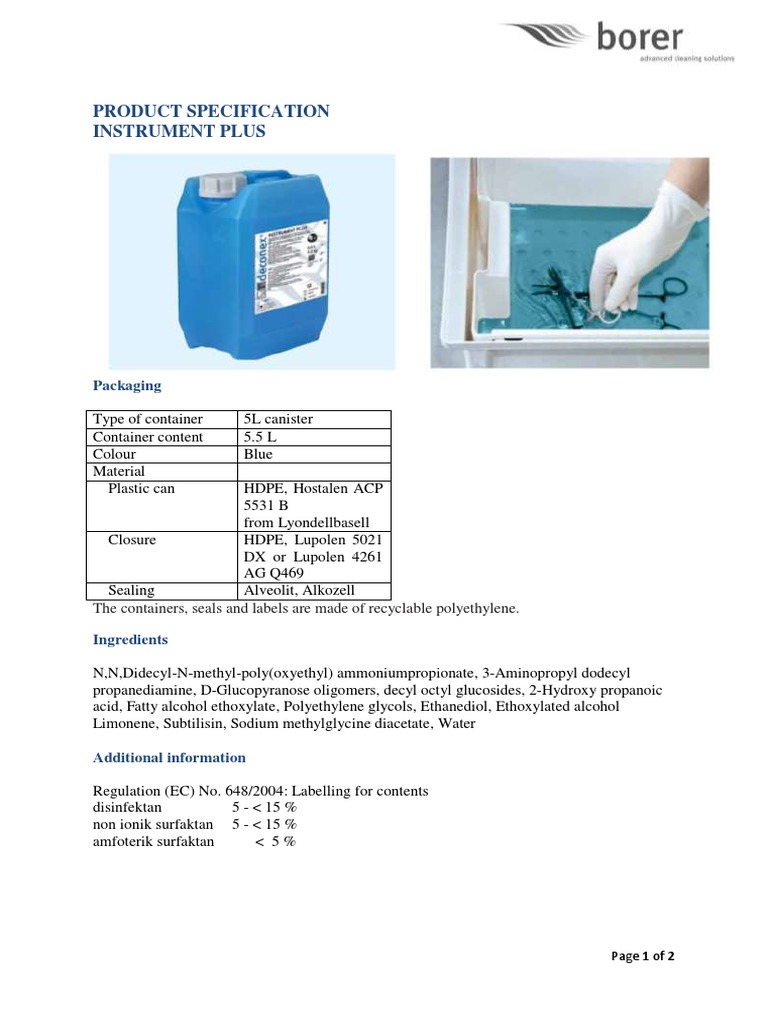 Spek Deconex Intrument Plus | PDF | Disinfectant | Polyethylene