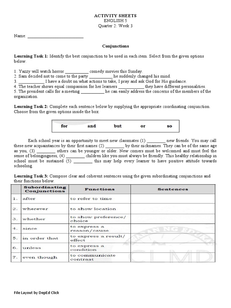 ENGLISH 5 Activity Sheet Q2 W3 | PDF