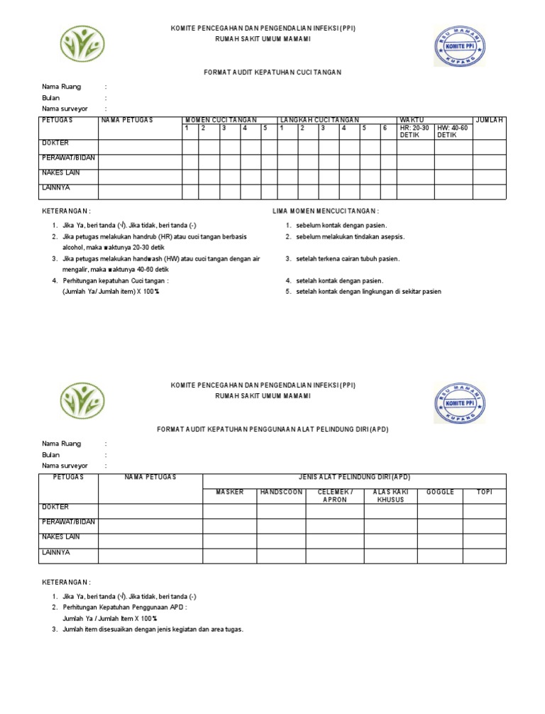 Form. Audit Kepatuhan Cuci Tangan Dan APD | PDF