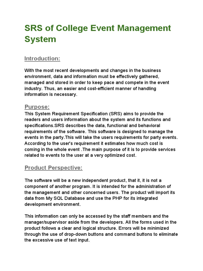 SRS of College Event Management System | PDF | Databases | Operating System