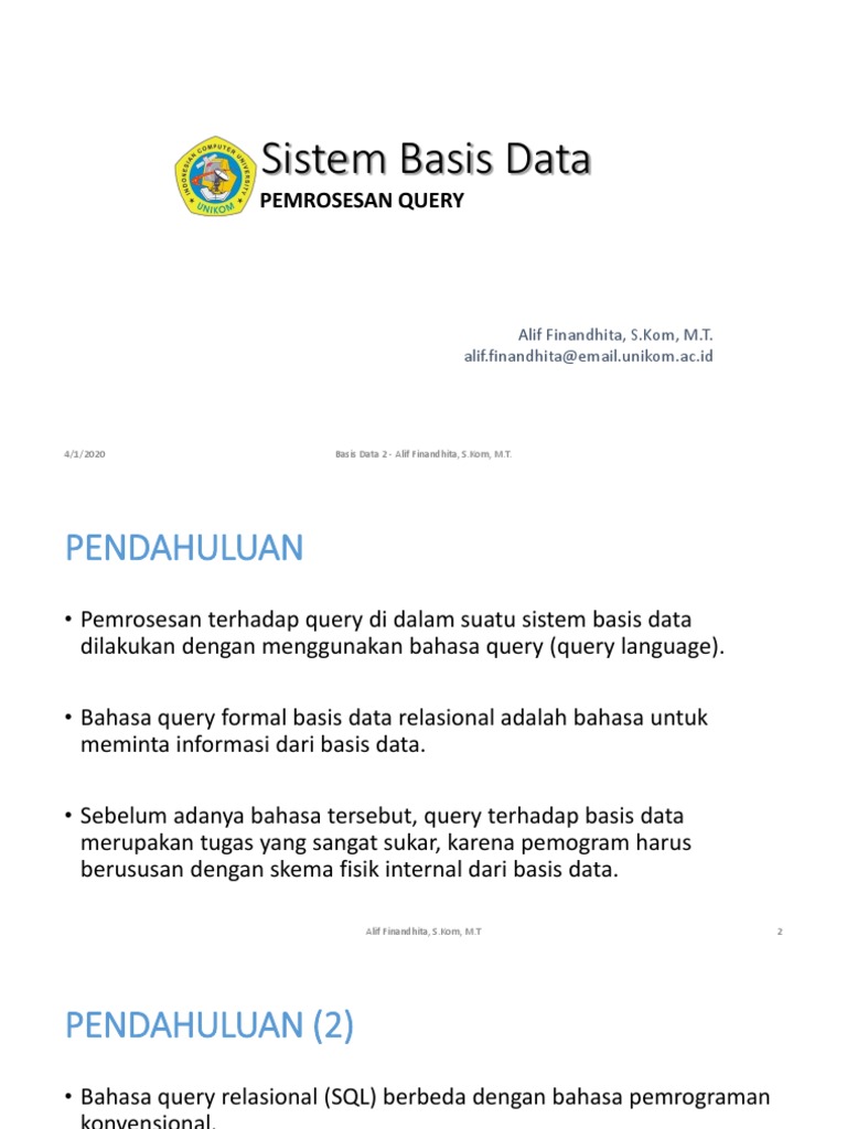 3 - Sistem Basis Data - Pemrosesan Query | PDF | Karier & Perkembangan | Metode & Bahan Ajar