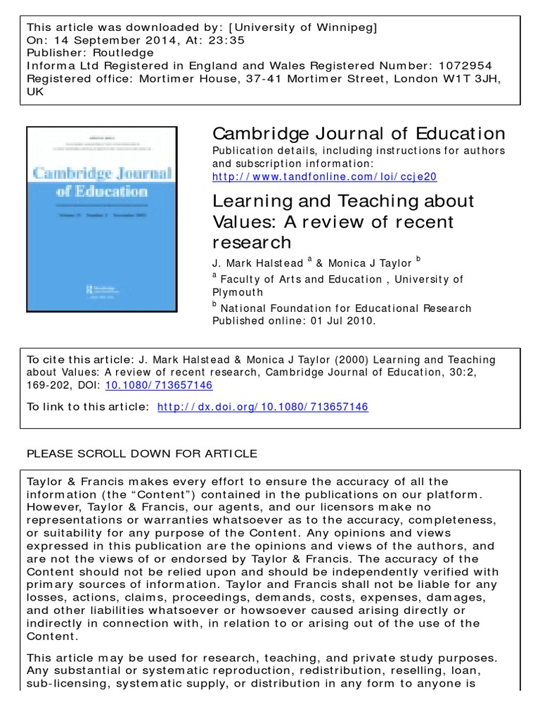 Learning And Teaching About Values Pdf Curriculum Morality