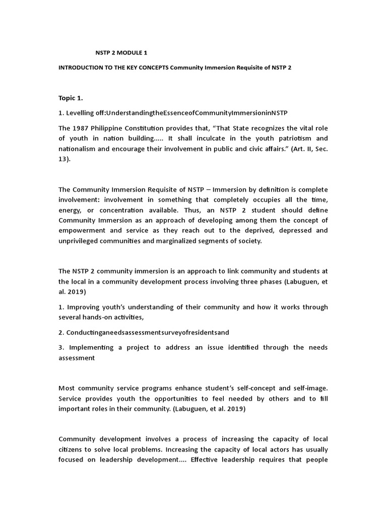 Topic 1.: INTRODUCTION TO THE KEY CONCEPTS Community Immersion ...