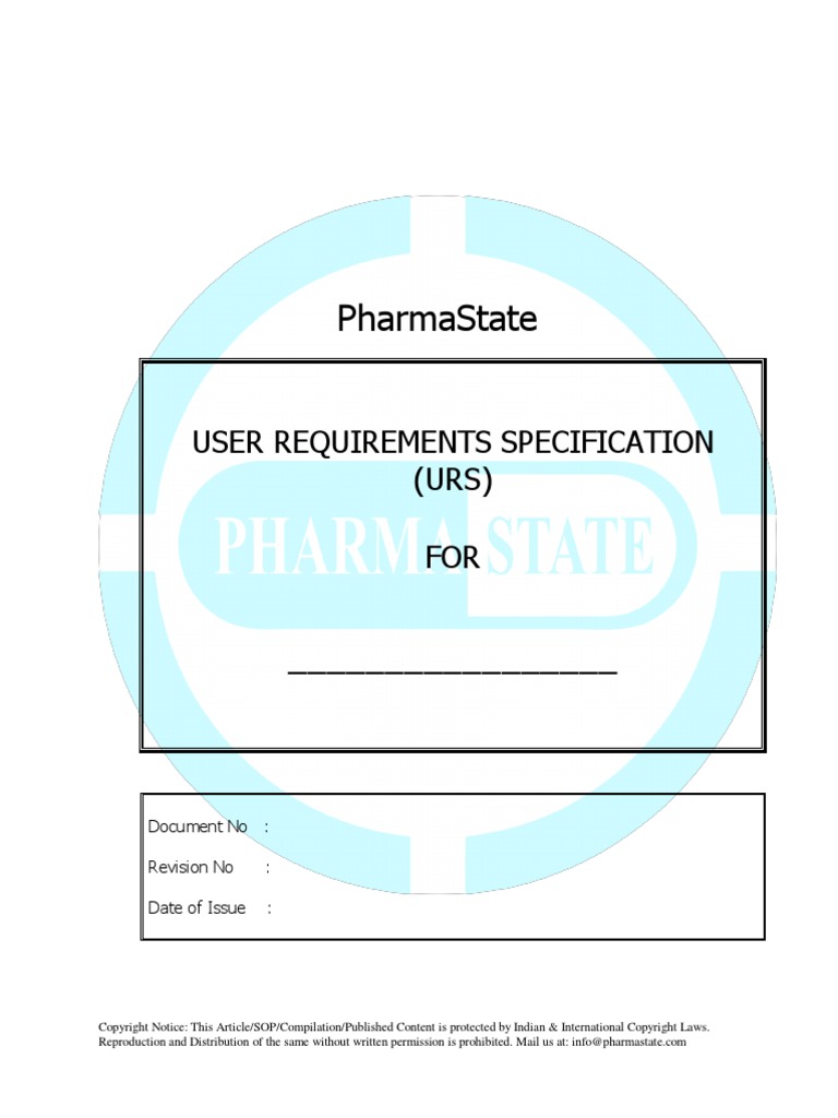 Pharmastate: User Requirements Specification (Urs) For | PDF ...