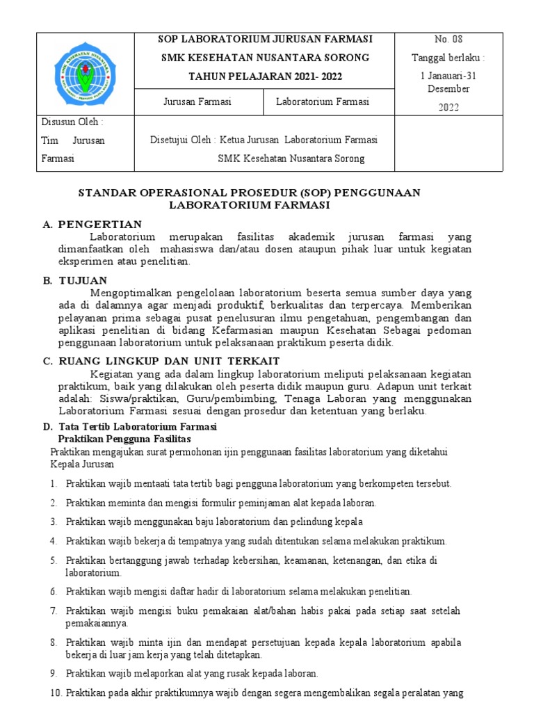 Sop Lab Dan Pengelolaan Alat | PDF | Kesehatan Holistik