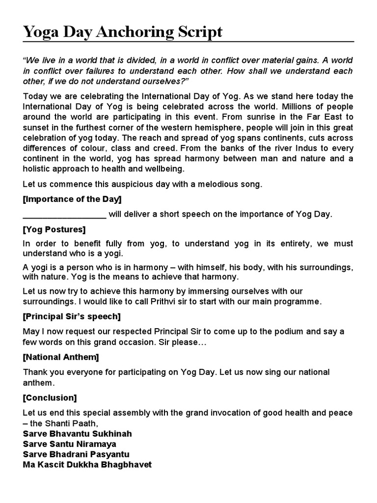 Yoga Day Anchoring Script | PDF