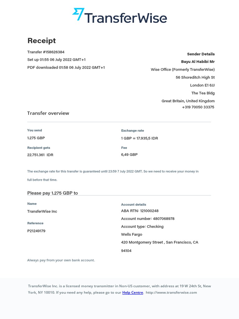 Receipt: Transfer Overview | PDF | Banks | Money