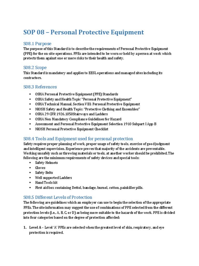 SOP 08 - Personal Protective Equipment | PDF | Personal Protective ...