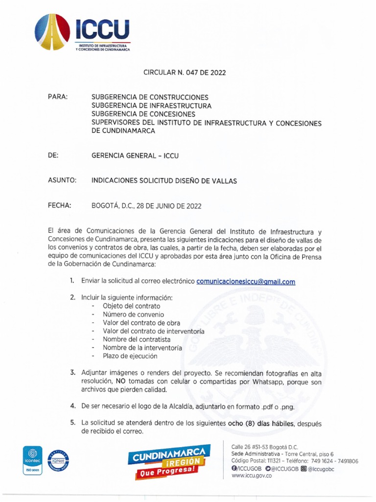 Circular 047 - Indicaciones Diseño Vallas | PDF