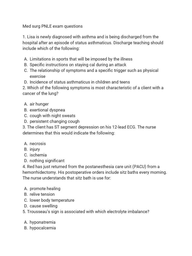 Med Surg PNLE Exam Questions & Answers | PDF | Medical Specialties ...