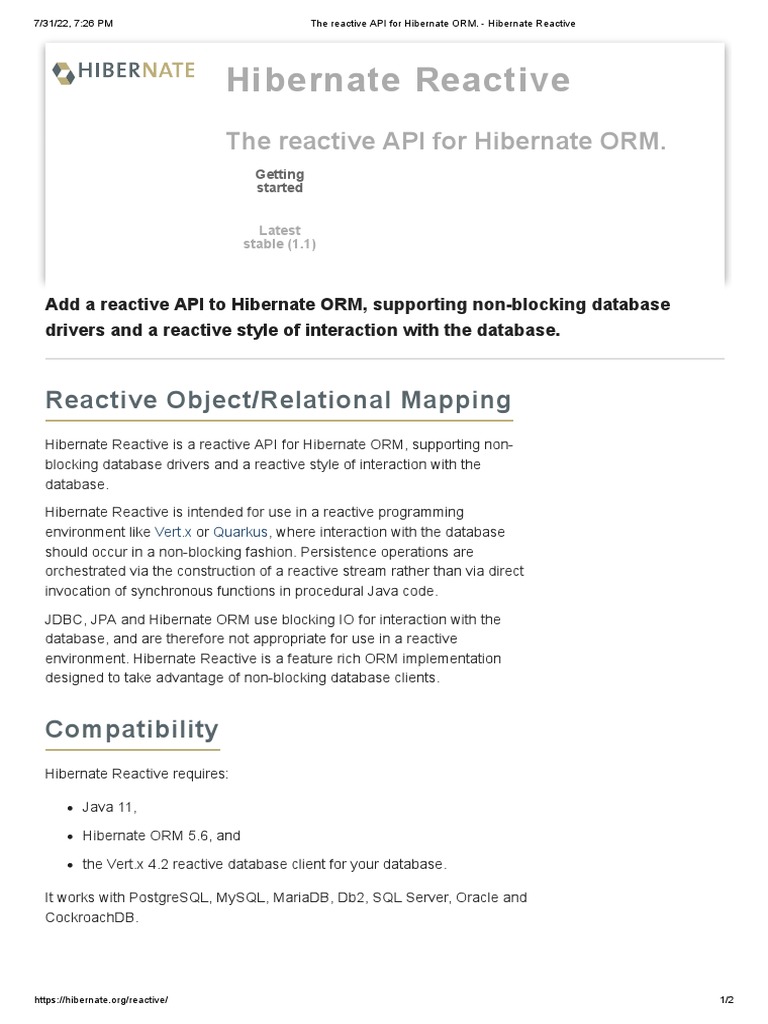The Reactive Api For Hibernate Orm Hibernate Reactive Pdf Databases Information