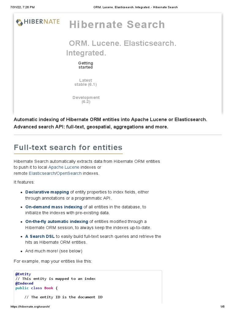 ORM. Lucene. Elasticsearch. Integrated. - Hibernate Search | PDF | Information Technology ...
