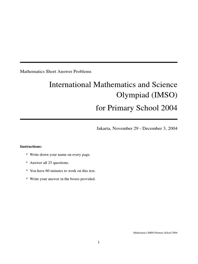 International Mathematics and Science Olympiad (IMSO) For Primary ...