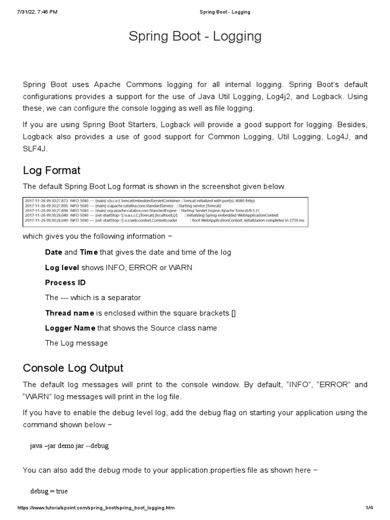 Spring Boot - Logging | PDF | Spring Framework | Computing Platforms