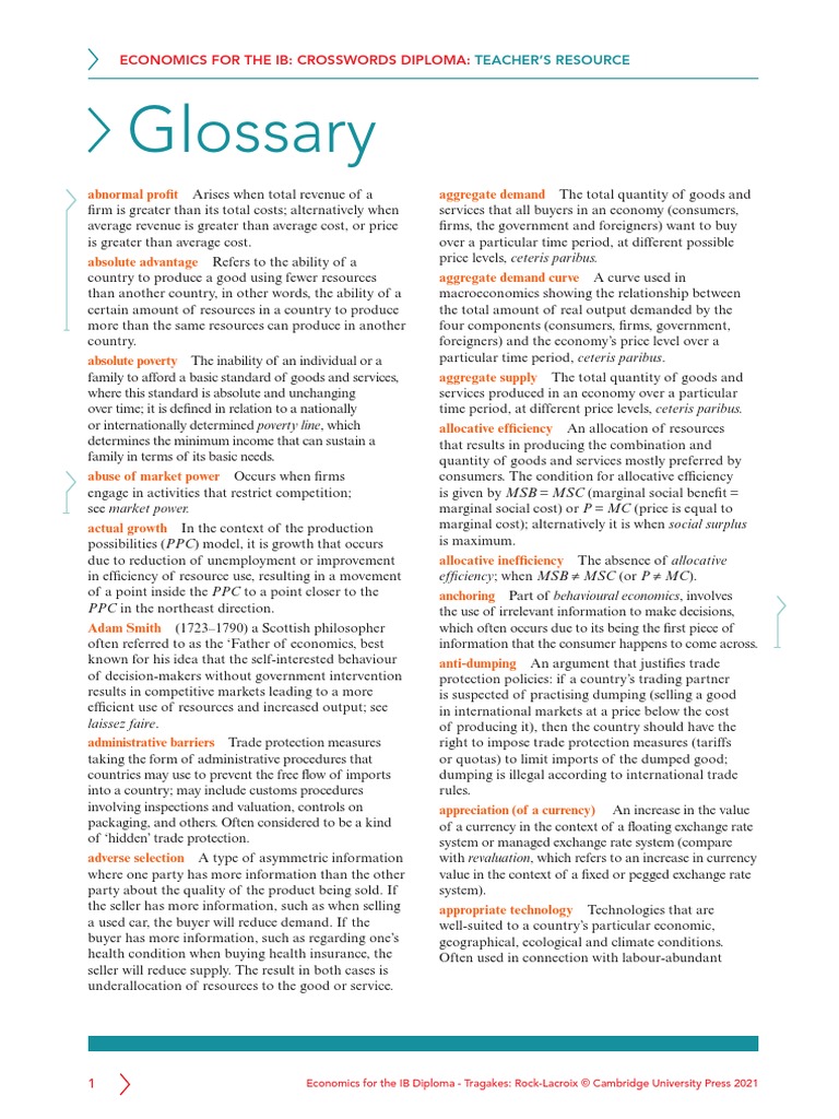 IB Economics Teacher Resource 3ed Glossary | PDF | Supply And Demand ...