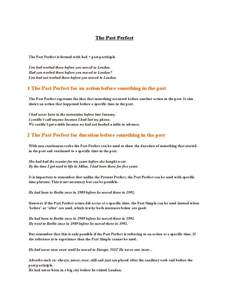 The Past Perfect Lesson | PDF | Language Arts & Discipline