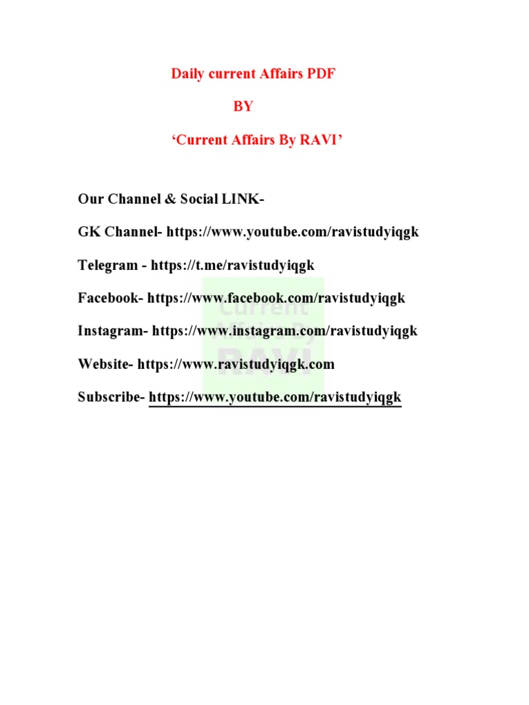 Daily Current Affairs PDF BY Current Affairs by RAVI' | PDF