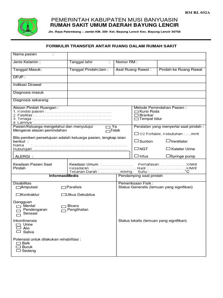Formulir Transfer Pasien Dalam Rumah Sakit | PDF