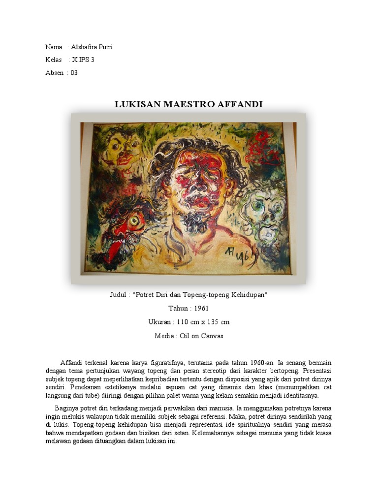 Potret Diri dan Topeng-topeng Kehidupan: Karya Maestro Affandi yang Mencerminkan Falsafah ...