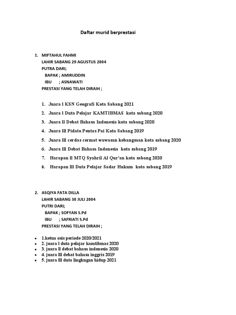 Daftar Murid Berprestasi Pdf Perjalanan