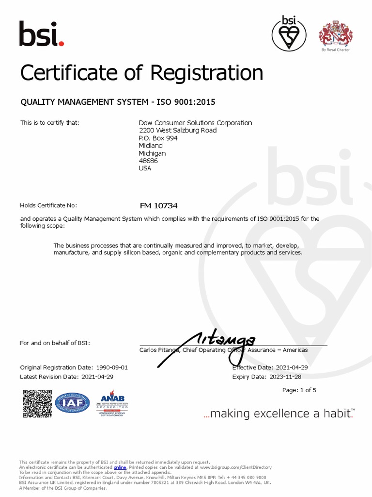 01 4692 01 Bsi Certificate of Registration Quality Management System ...