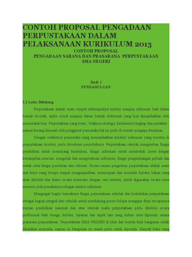 COntoh Proposal Pengadaan Perpustakaan | PDF