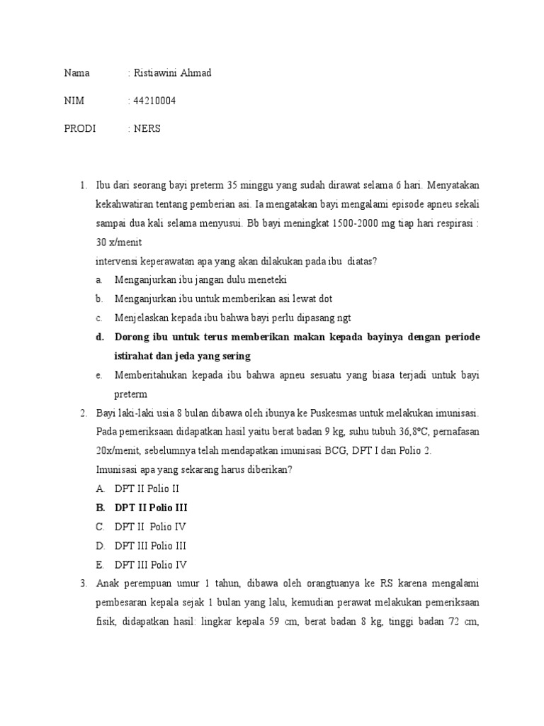 Tugas Soal Ukom Kep Anak12 | PDF