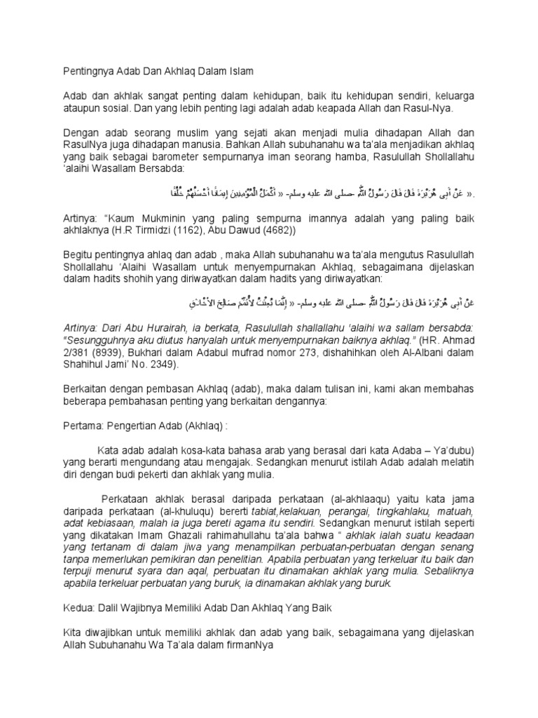 Pentingnya Adab Dan Akhlaq Dalam Islam | PDF