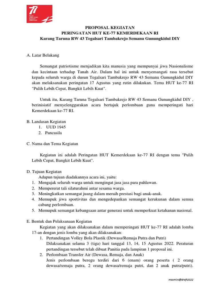 PROPOSAL KEGIATAN 17an 2022 Tegalsari | PDF
