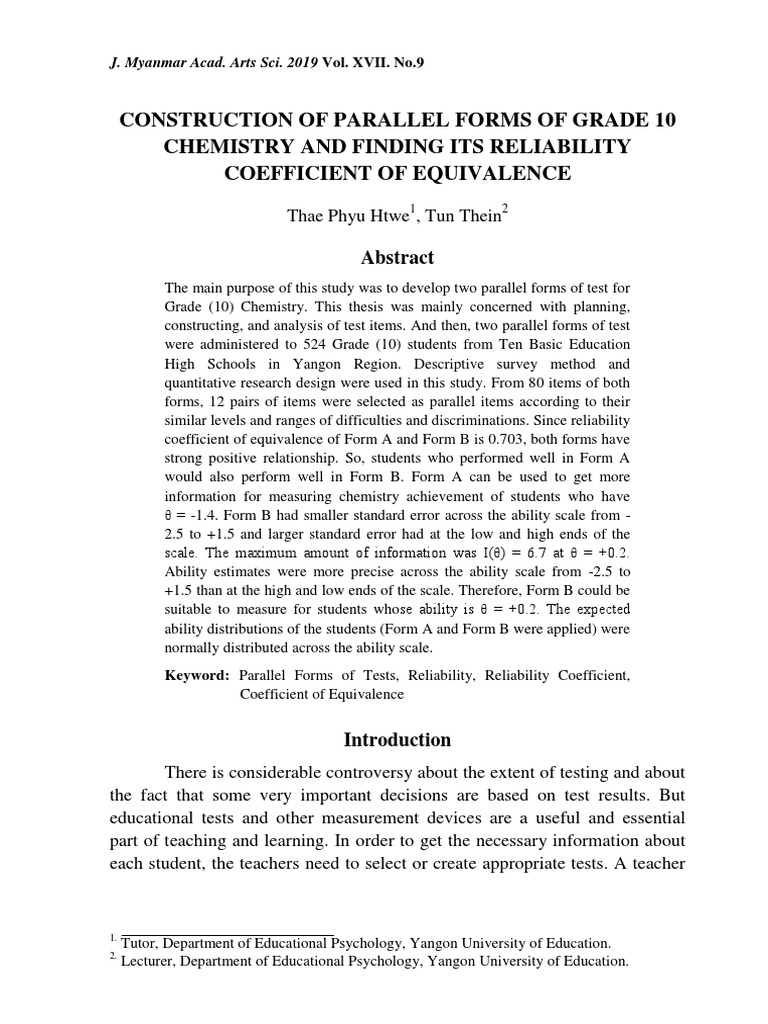 Construction of Parallel Forms of Grade 10 | Download Free PDF ...