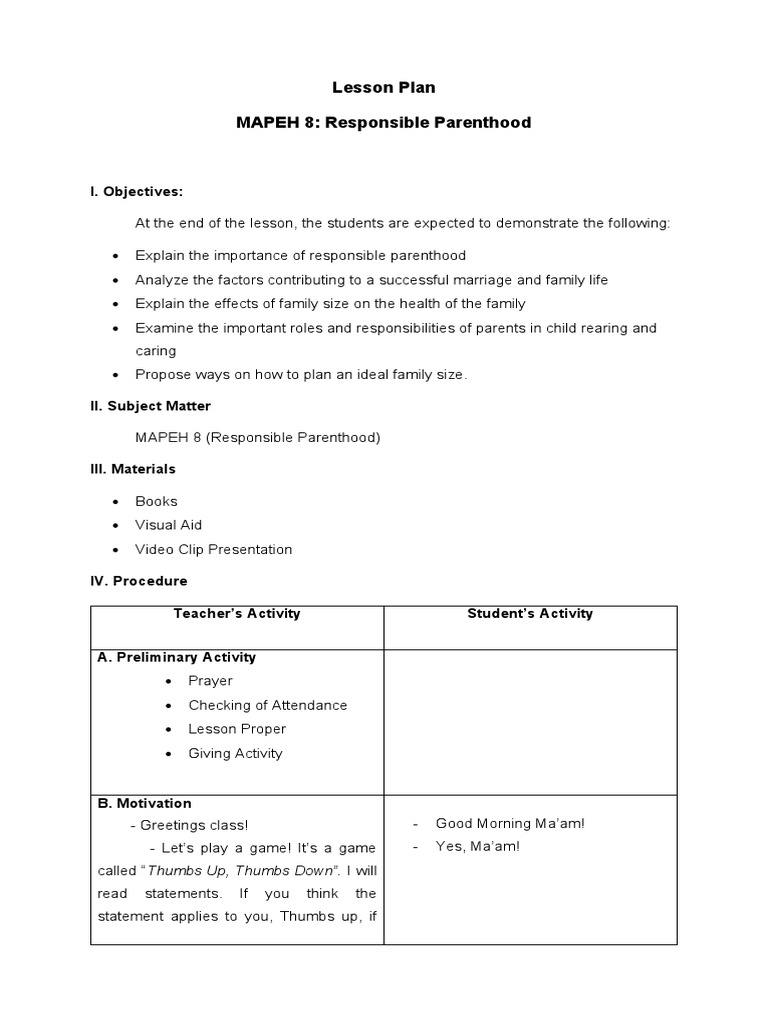 Lesson Plan | PDF | Family | Parent