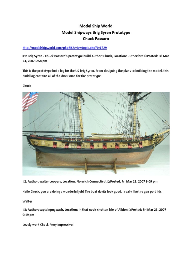 Brig Syren Model Build Log by Chuck Passaro | PDF | Stern | Hull ...