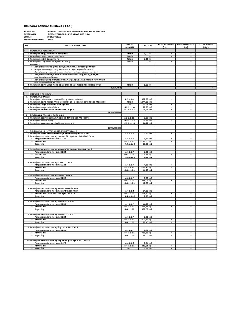 Boq Rab Kelas SMP 14 Revisi | PDF