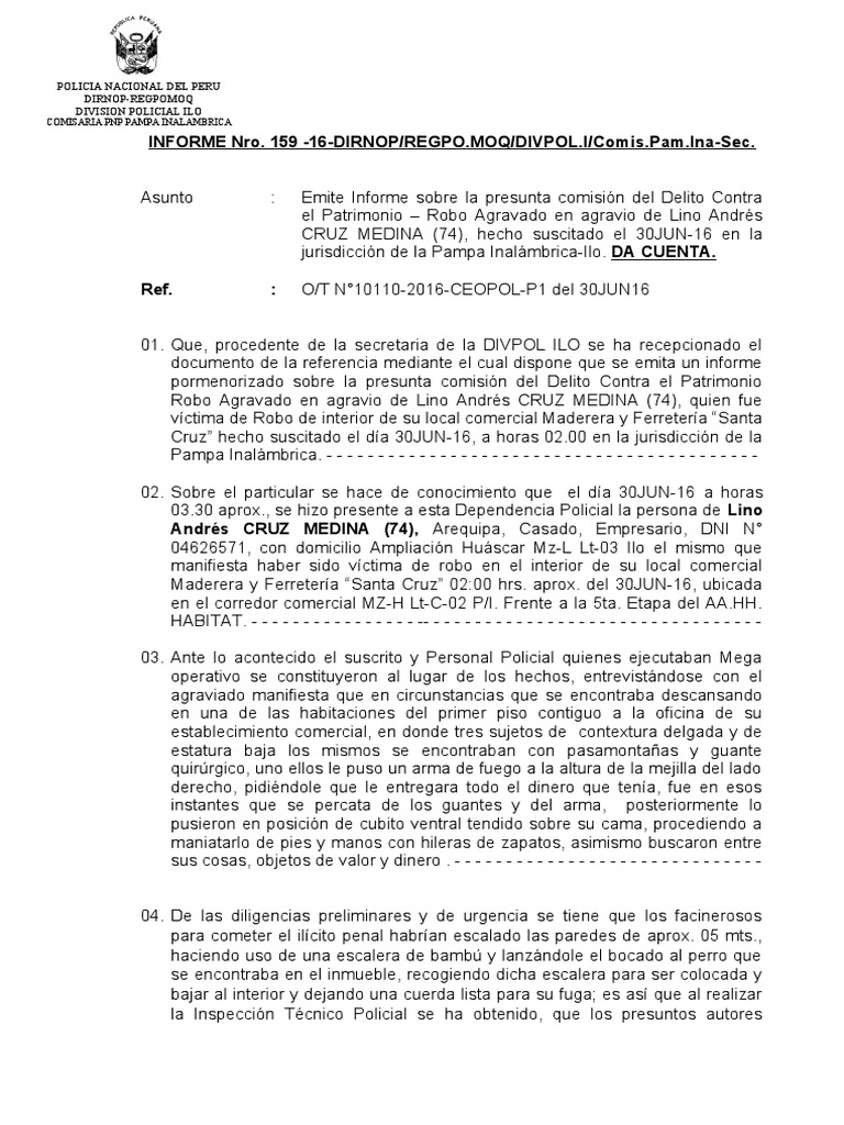 Informe de Robo de Vehiculo | PDF